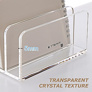 SANRUI Acrylic Desk File Organizer Holder, 5 Upright Clear Desktop Mails Sorter Document Magazine Storage Organization Letter Folder Racks for Home, Office & Classroom