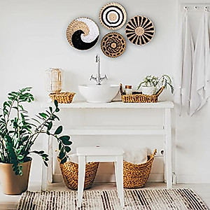 Wicker Wall Basket Decor Set of 4 - Black, Brown & White - Woven Boho Macrame Wall Hanging - Hook Attached for EASY Hanging - Wall Hanging Decor for Farmhouse Style