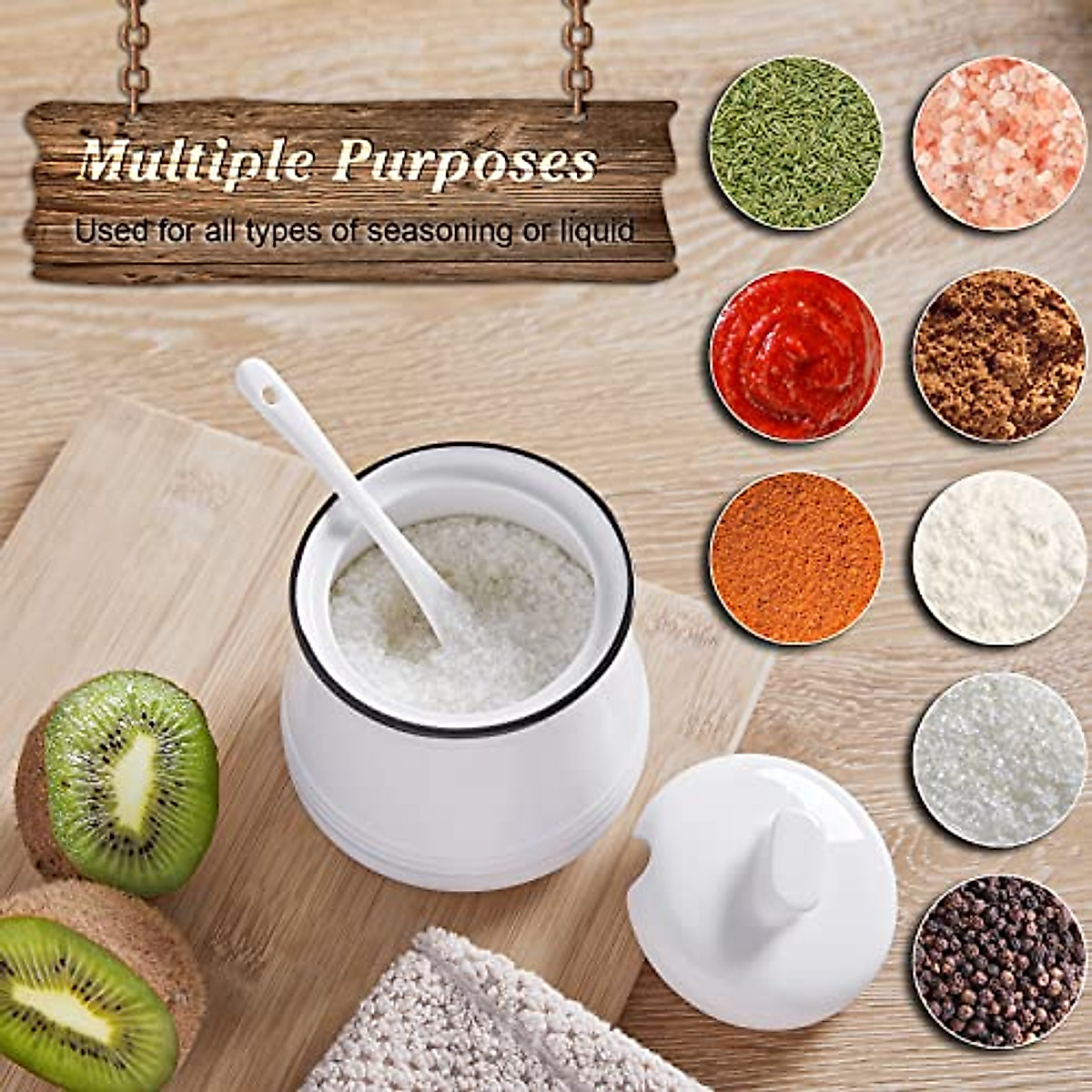 DAYYET Sugar Bowl with Lid and Spoon, 12 oz Ceramic Sugar Bowl with Spoon, Sugar Container for Coffee Bar, Sugar Jar Sugar Dispenser Bowl, Modern Kitchen Decor, White