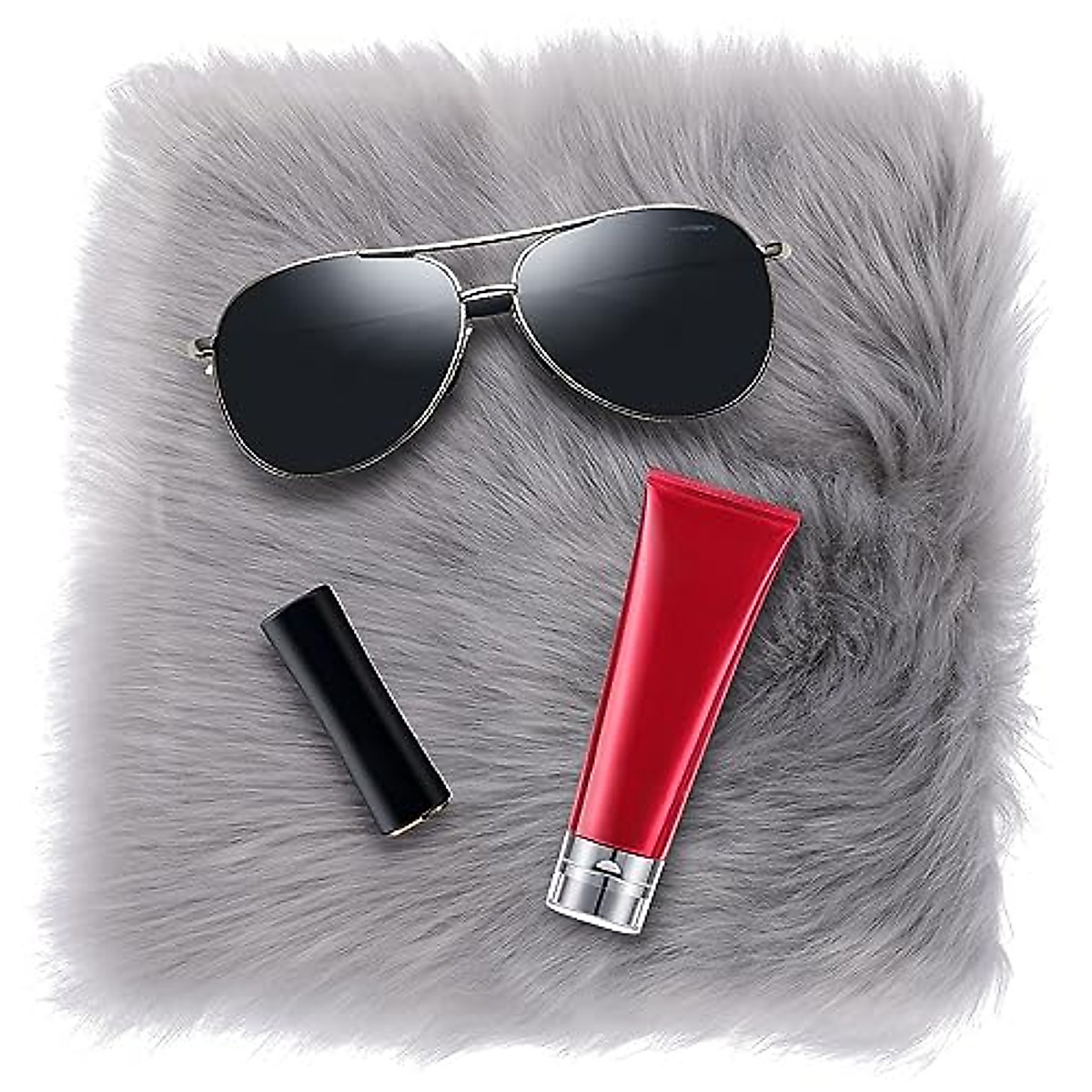 WLLHYF 15 Inches Mini Square Faux Fur Rug, Small Fluffy Area Rug Cushion for Living Room Sofa Bedroom Floor Soft Square Chair Cover Seat Pad Nail Mat for Photographing Background of Jewelry