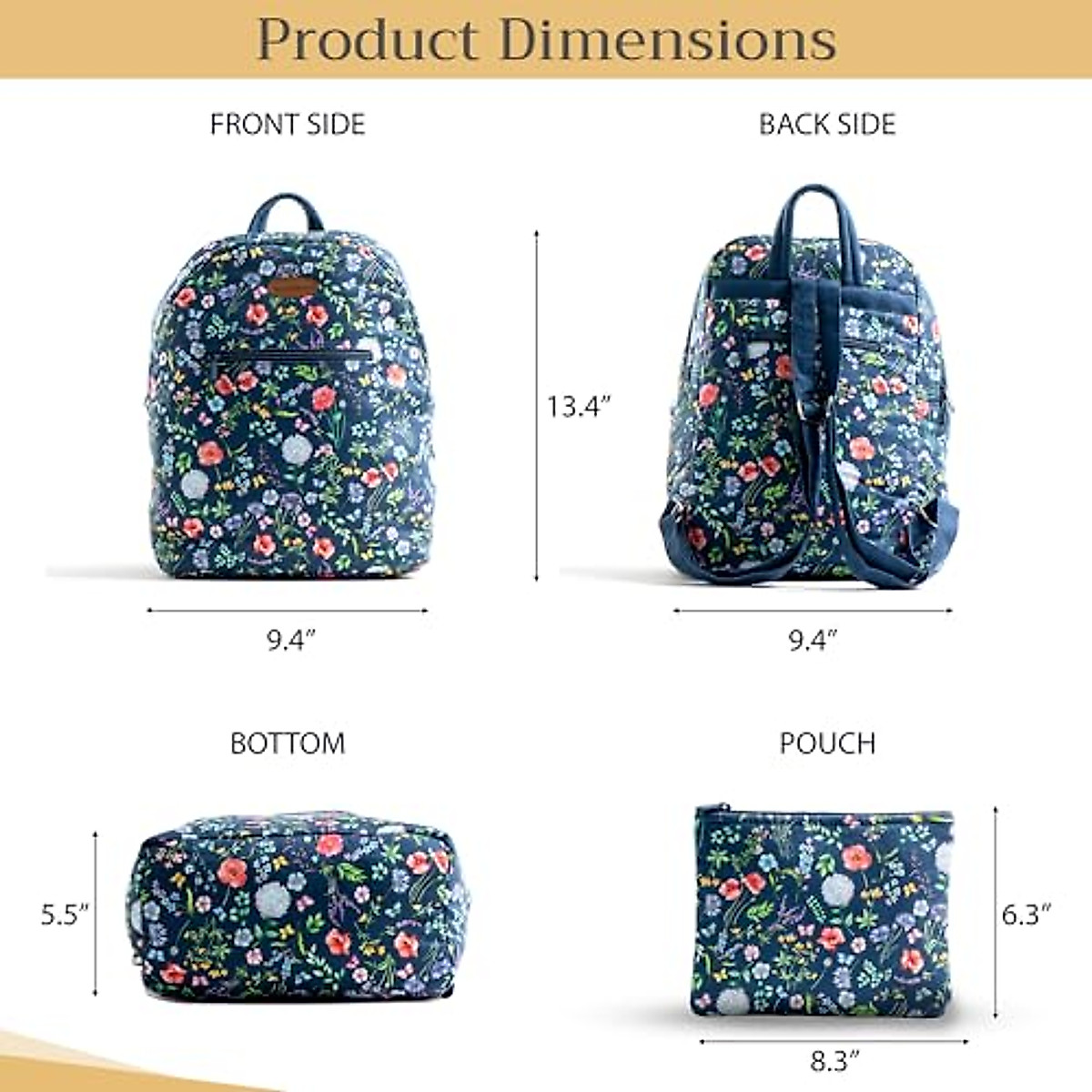 Maison d' Hermine Backpack Cotton Shoulder Backpack with Small Pouch Lightweight Bag for Travel Work Beach Perfect for Women & Men (Just Floral)
