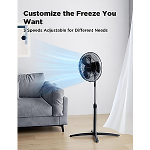 PELONIS 16‘’ Pedestal Stand Up Oscillating Fan with 3 Speeds Settings Ultra Quiet Adjustable Heights for Bedroom, Living Room, Home and Office 2 Packs Black