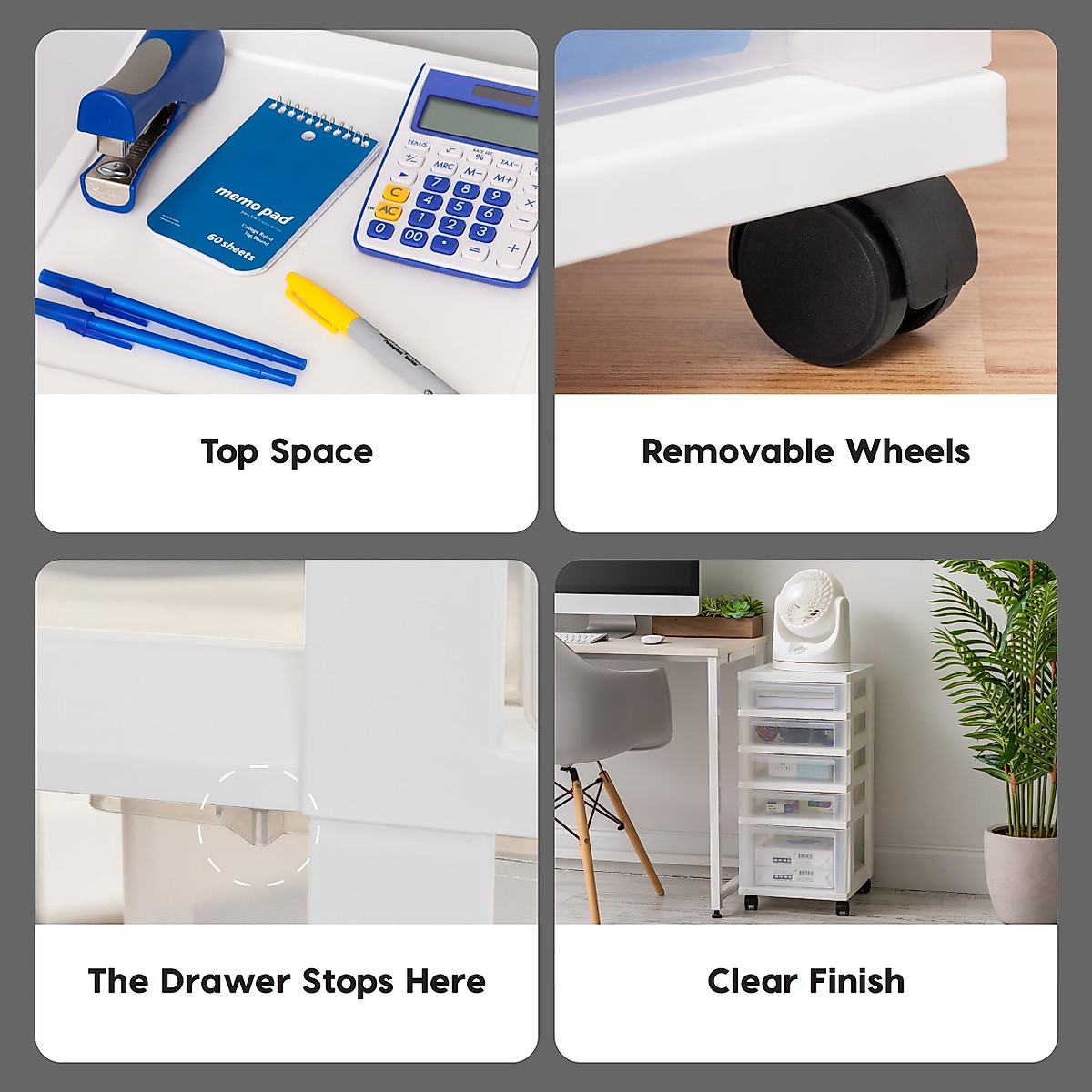 IRIS USA MC-341-NS Storage Drawer Cart, 5 WHT CLR, White