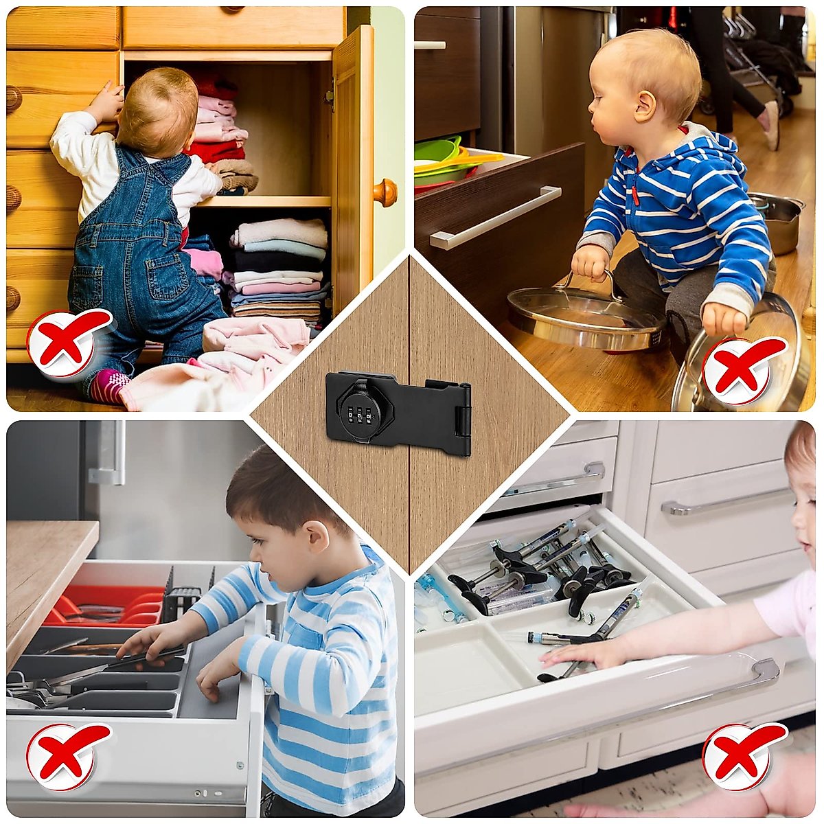 Mugvolax Anti-Theft Household Cabinet Password Hasp Locks, Combination Door Lock, Combination Latches, Keyless Door Lock, Hasp Locks with 3 Digit Password for Combination and Cabinet