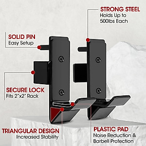 Yes4All J-Hooks Barbell Holder for Power Rack - J Hook Weight Rack / Fitness Racks J Hook - Fit 2x2 inch Square Tube (Pair)