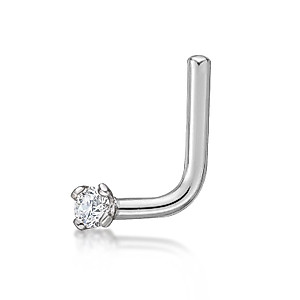 Lavari Jewelers 0.025 Carat Genuine Diamond L-Shape Nose Ring for Women in 14k White Gold 22 Gauge