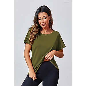 MIRACMODA Women's Open Back Athlete Loose Fitting Workout Casual Yoga T-Shirt Summer Gym Tee Army Green