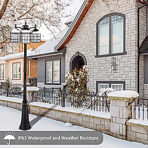 3-Head Outdoor Lamp Post Light Fixture, Dusk to Dawn Aluminum Post Lights Hard Wired, Sensor Pole Lights for Yard, Street Light Posts for outside with Water Ripple Glass Shade, E26 Base