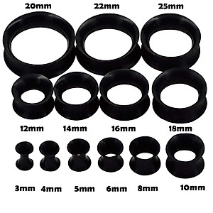 Qmcandy 2 Pair Black Thin Silicone Flexible Ear Skin Hollow Tunnels Plugs Earlets Piercing 00g
