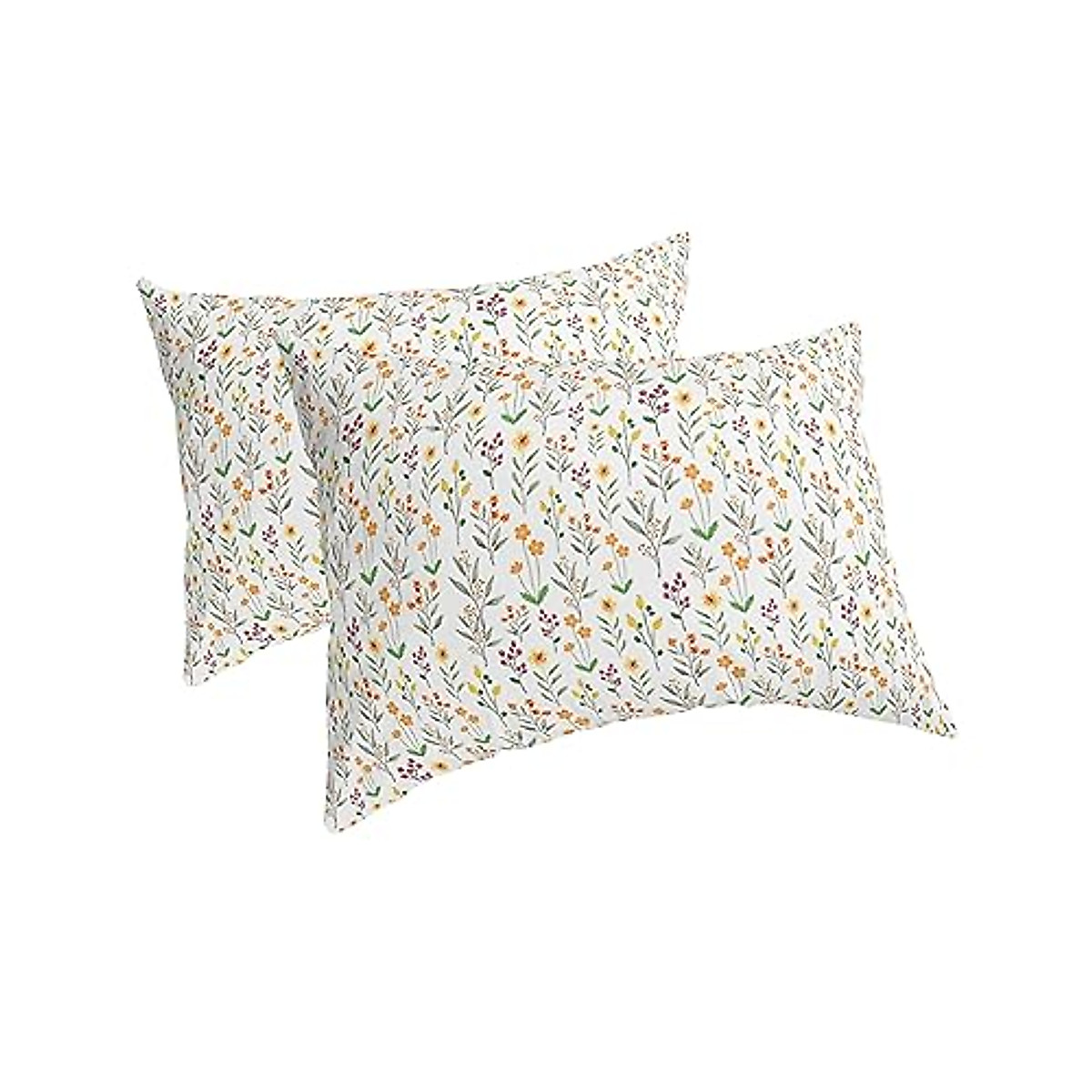 Flower Leaves Pillow Covers Standard Size Set of 2 Bed Pillow, Country Fall Winter Wild Floral Plant Herb Plush Soft Comfort for Hair/ Skin Cooling Pillowcases with Envelop Closure 20x26 Inches