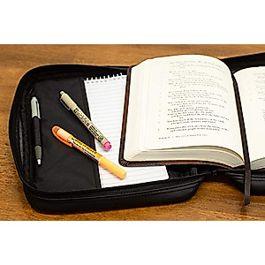 Black Outer Pocket Leather Like Vinyl Bible Cover Case with Handle Large