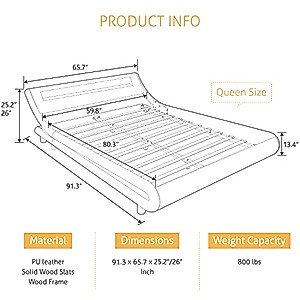 SHA CERLIN Upholstered Modern Bed Frame with LED Headboard/Mattress Foundation/No Box Spring Needed/Strong Wood Slats Support/Easy Assemble, Black, Queen Size