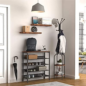 MIERES 5-Tier Shoe Rack, Industrial Shoe Storage Organizer with 4 Metal Mesh Shelves, Sturdy and Easy Assembly, Perfect for Entryway/Hallway/Closet/Bedroom, Rustic Brown, 29.5”l x11.8 ”w x 33.5”h