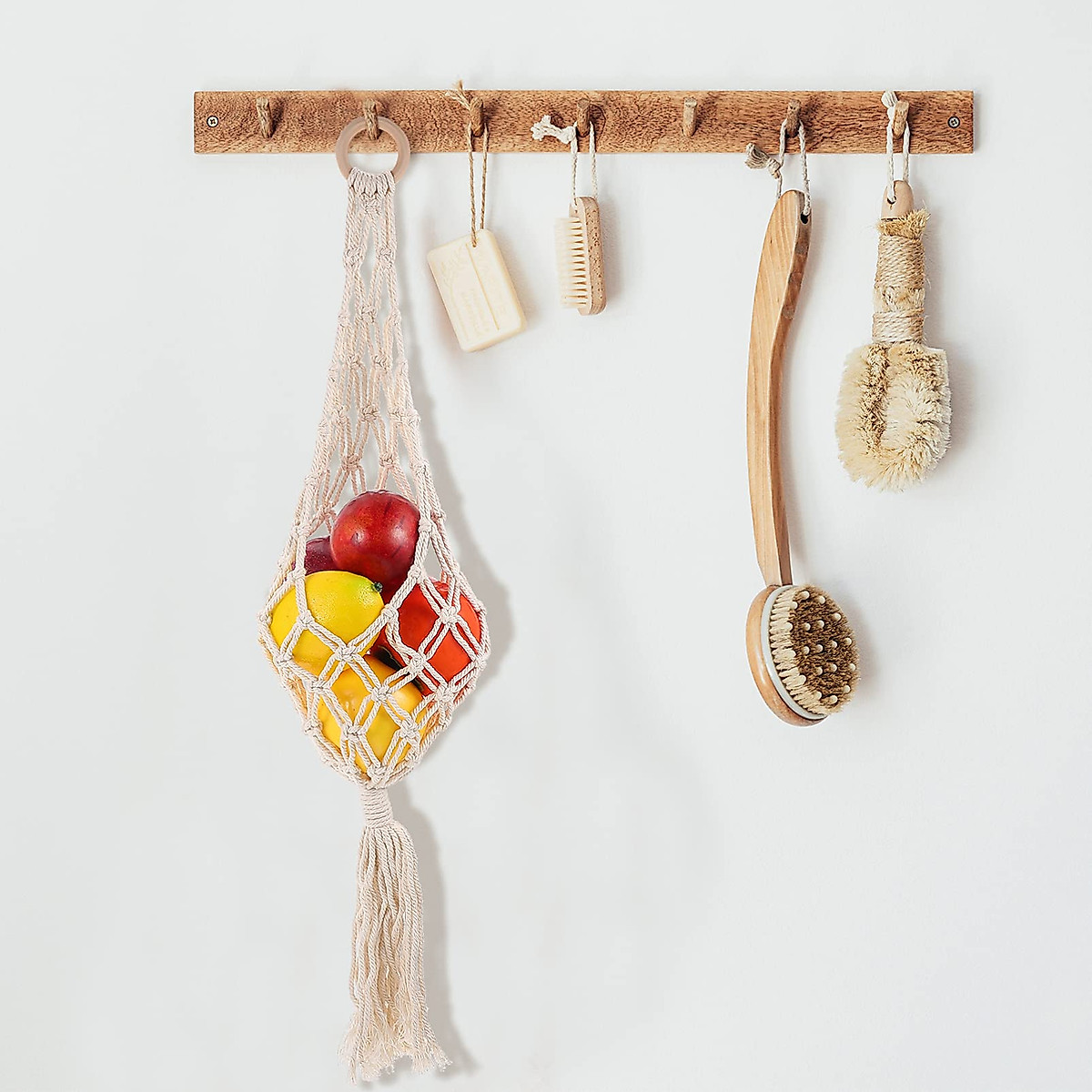 Cabilock 1pc Cotton Rope Hanging Basket Storage Basket Macrame Hanging Planter Space Saving Fruit Hanging Wall Basket Macrame Fruit Hammock Storage Mesh Bags Pendant Shopping Potato Wood
