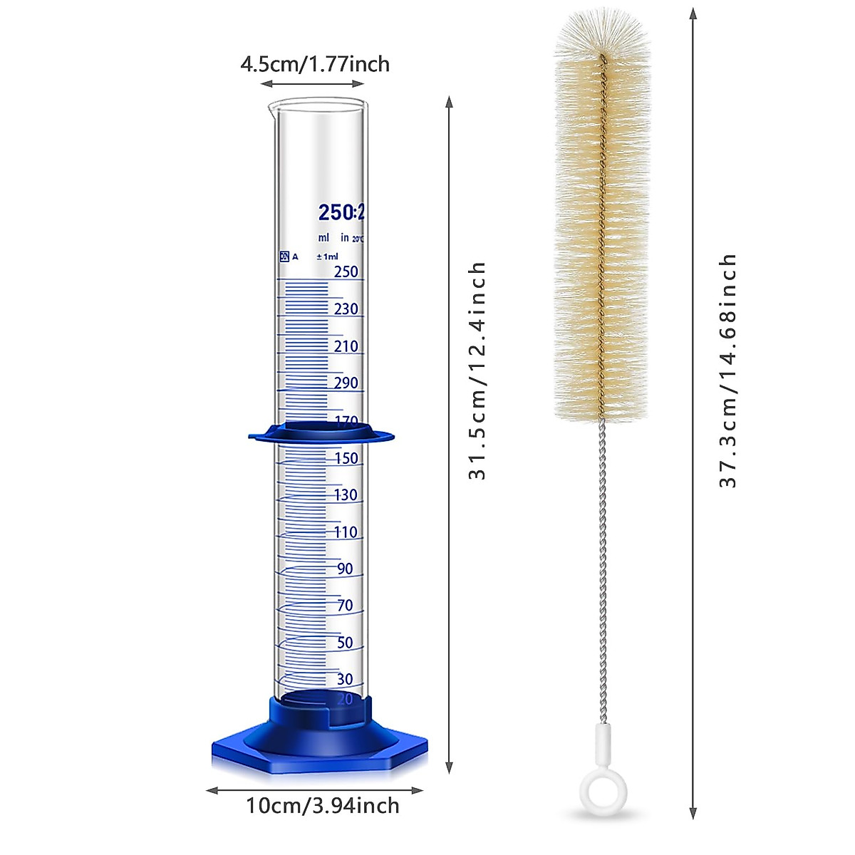 2PCS Graduated Cylinder Measuring Cylinder Thick Glass Lab Cylinders Glass Graduated Cylinder Glass Measuring Cylinder (250ML)