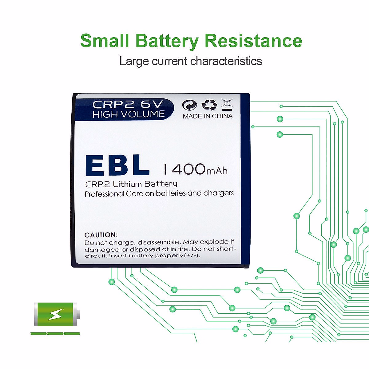 EBL CR-P2 Batteries, 6V 1400mAh Lithium Photo Battery Replaces 223A DL223A EL223AP