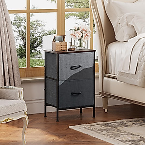 WLIVE Night Stand Set 2, Dresser and Nightstand Sets, Small Dresser for Bedroom with 2 Drawers, End Table with Fabric Bins for Closet, Bedside Furniture, College Dorm, Dark Grey
