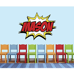 Custom Comic Name Wall Decal - Superheroes Wall Decals - Nursery Wall Decals - Baby Room Mural Art Decor Vinyl Sticker (30"W x 22"H)