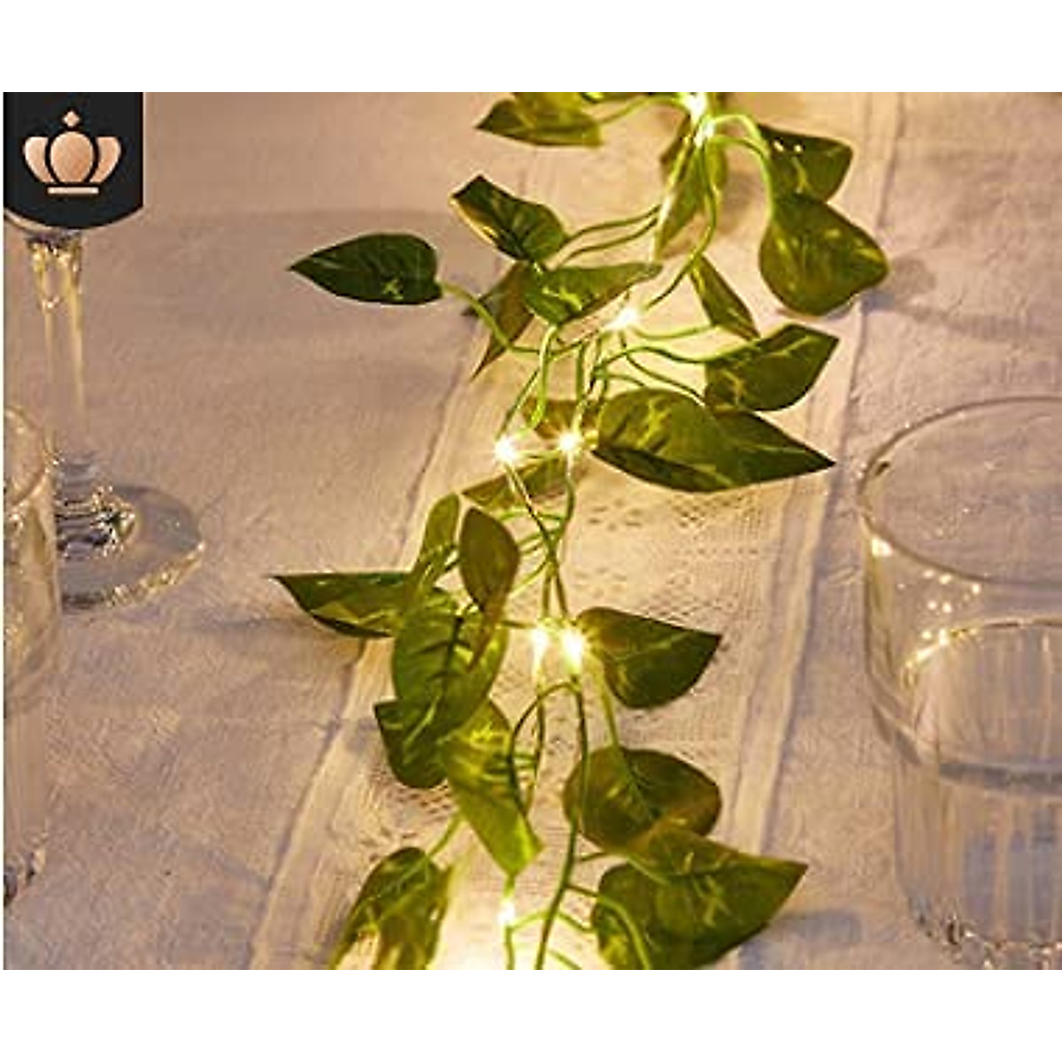 LED String Light Wedding Party Home Garden Bedroom Outdoor Indoor Wall Decorations(Solar String Lights)（Green Leaf Rattan Copper Wire lamp） (6.5 Feet)
