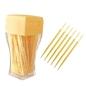200pcs Double-Head Toothpicks Soft Plastic Oral Care Interdental Floss Cleaners toothpicks,Braces Brush (Light Yellow)