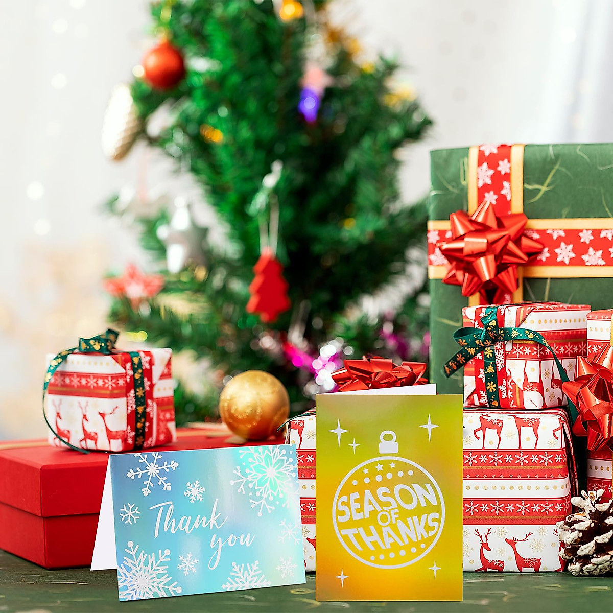 ceiba tree 24 PCS Christmas Thank You Cards with Envelopes & Stickers Sparkle Holiday Thank You Notes Cards Message inside 5 * 7 inch