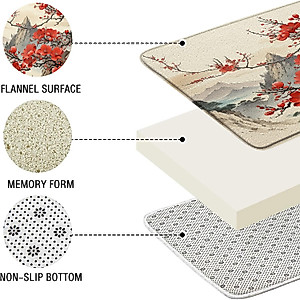 BNYARH Japanese Bath Mat Red Floral Plum Blossom Cherry Blossom Asian Traditional Vintage Landscape Painting Art Microfiber Memory Foam Bathroom Decor Mat 17.7X29.5 Inch