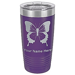 LaserGram 20oz Vacuum Insulated Tumbler Mug, Swallowtail Butterfly, Personalized Engraving Included (Dark Purple)