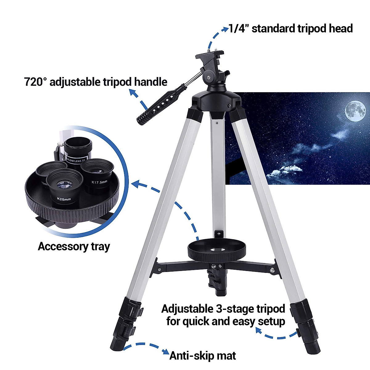 Telescopes for Adults Astronomy, 80mm Large Aperture for Astronomy Beginners, Adults 3 Rotatable Eyepieces Refractor Telescope 400mm/80mm with Tripod, Phone Adapter