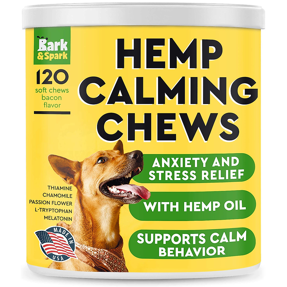 BARK&SPARK Combo of Dog Probiotics Chews + Calming Hemp Treats + Omega 3 Fish Oil Chews for Dogs - Anxiety Relief + Digestion and Immunity Support + Skin and Coat Supplement