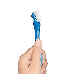 GUM Denture Brush - Dual Headed Hard Bristle Toothbrush for Dentures & Acrylic Retainers - Dentist Recommended Denture Cleaner (Pack of 1)