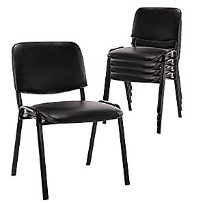 Wahson Set of 5 Stackable Chairs, Vinyl Leather Stackable Guest Chairs with Metal Frames, for Office Reception Area/Conference Room, Black