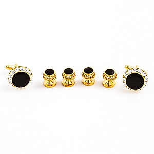 MRCUFF Black Onyx Round Crystal Tuxedo Cufflinks & Studs Set in a Presentation Gift Box & Polishing Cloth