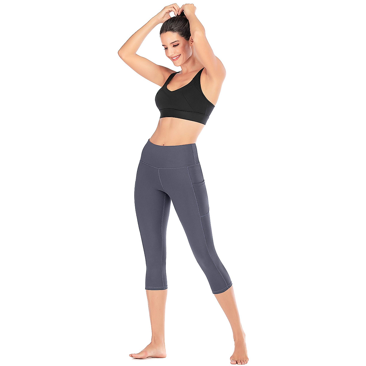 IUGA Premium Pants Set (Size Medium)- includes 1 Capri Leggings for Women with Pockets，1 Biker Shorts Women with Pockets Workout Yoga Shorts