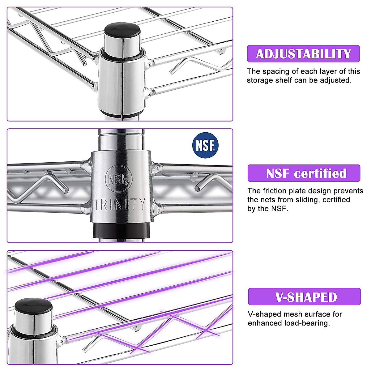 Storage Shelves 6-Tier Wire Shelving Unit Garage Shelving with Wheels 2100LBS Capacity,18" D x 48" W x 78" H Metal Shelves Storage Rack Heavy Duty Shelving for Garage Kitchen Pantry,Chrome