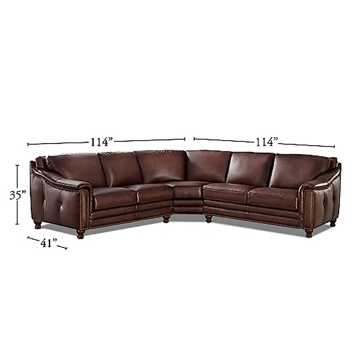 Hydeline Belfast Top Grain Leather Symmertrical Sectional, Caramel Brown, Feather Down, Memory Foam and Springs Seating