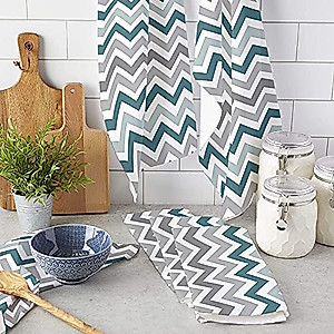 Big buy store Geometric Chevron Zig Zag Pattern Kitchen Dish Towels, Soft Lightweight Microfiber Absorbent Decorative Hand Towel Blue Green Gray Tea Towel Guest Towel for Kitchen Bathroom 18x28in