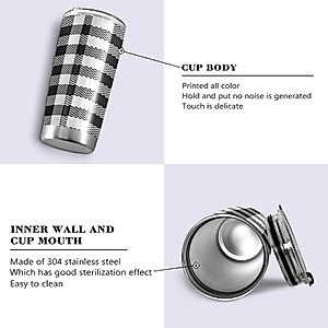 foixnub Black Gingham Tablecloth 20oz Tumbler Insulated Coffee Cup Wine Tumbler Stainless Steel Reusable Water Bottle Double Walled Travel Mug Thermal Cup for Hot Cold Drinks