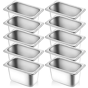 10 Pack 1/9 Size 4 Inch Deep Hotel Pans Anti Clogging Stainless Steel Steam Table Pans Commercial Metal Food Catering Trays for Hotel, Restaurant, Buffet, 0.8 mm Thick, 6.9 L x 4.3 W