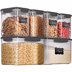 12-Piece Airtight Food Storage 6 Containers With 6 Lids - BPA-FREE Plastic Kitchen Pantry Storage Containers - Dry-Food-Storage Containers Set For Flour, Cereal, Sugar, Coffee, Rice, Nuts, Snacks Etc.