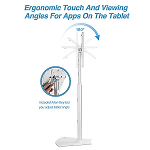 AVLT Height Adjustable Anti-Theft 10.5” Tablet Kiosk Floor Display Stand Compatible with iPad 9.7", 10.2", Pro 10.5", Air 10.5" (Gen 3), Samsung Galaxy Tab A 10.1" (2019) - White