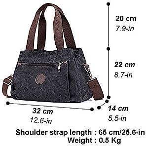 Hiigoo Women's Casual Totes Bag Shoulder Bag Canvas Handbags 3-open Crossbody Bag Messenger Bag (Black)
