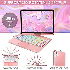 Touch IPAD Air 5th/4th Generation Case with Keyboard | Magic 360°Rotatable & Swivel Keyboard with Trackpad | 7 Color Backlit with Pencil Holder for iPad Pro 11 inch 3rd/2nd/1st Generation | Rose Gold