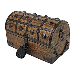 Nautical Cove Pirate Treasure Chest with Iron Lock and Skeleton Key - Wooden Storage and Decorative Box (Medium 11 x 6 x 6.75)