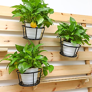 Dandat 6 Pcs 8.7'' Iron Metal Railing Flower Pot Hanging Railing Planter Baskets Stair Railing Plant Holder for Patio Balcony Outdoor Plants(Black)