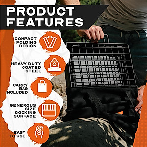 Adventure Seeka Heavy Duty 24" Folding Campfire Grill, Camp Fire Grill With Folding Grill Design For Compact Storage. Campfire Grill Grate And Griddle For Versatile Campfire Cooking