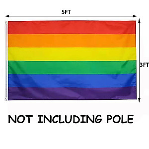 Gay Pride Flag 3x5 Outdoor- All Inclusive Rainbow Pride 100D Polyester Material Vivid Color LGBTQ Support Gay Pride Rainbow Banner with 2 Brass Grommets
