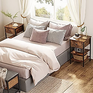 WLIVE Nightstands Set of 2, Bedside Tables with Adjustable Wooden Drawer, 3-Tier Night Stands for Couch, Bed, Sofa, End Table Side Table for Bedroom, Living Room, Rustic Brown…