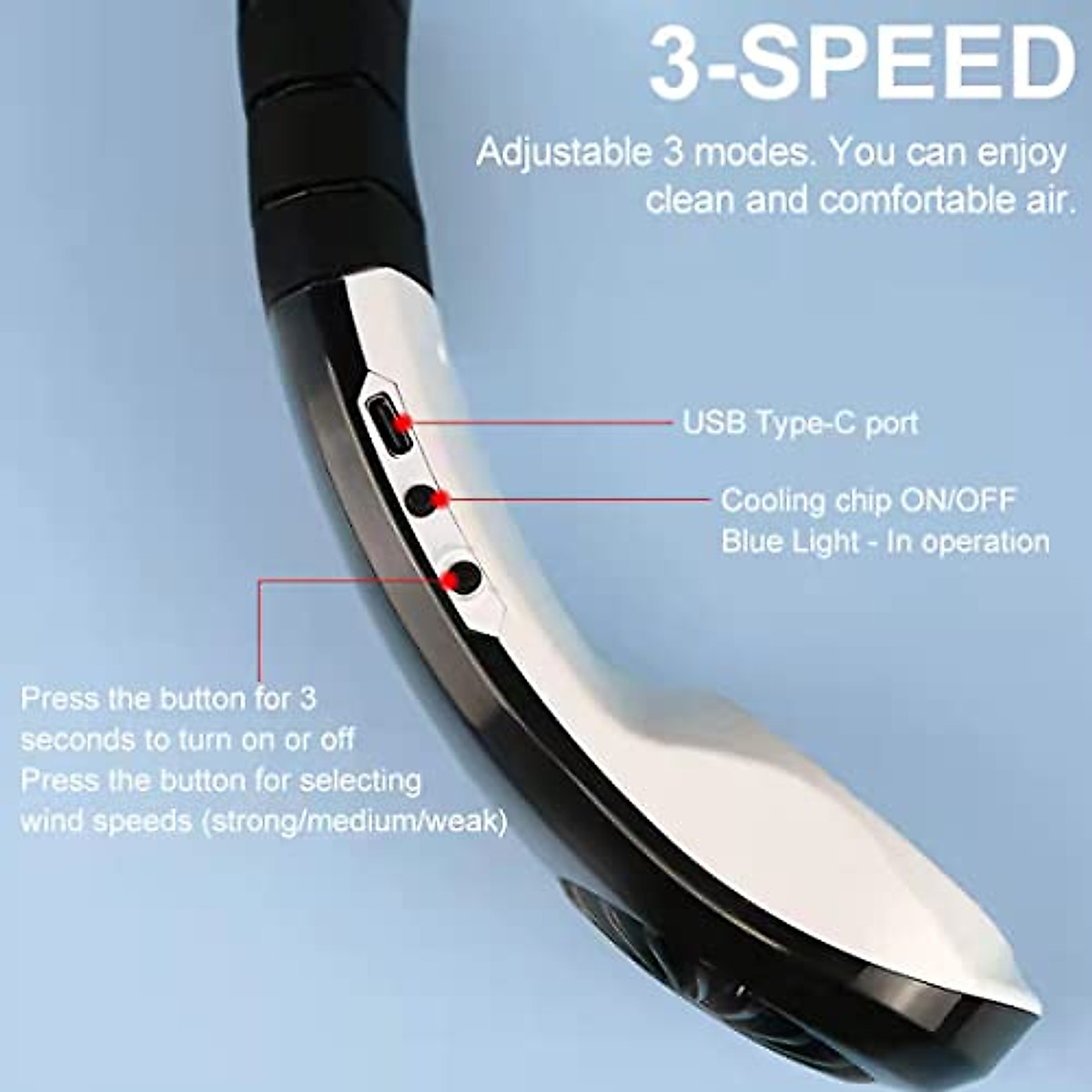 Eonthry USB Portable Air Cooler Mini Electric Air Conditioner Neck Cooling Fan (Updates Black)