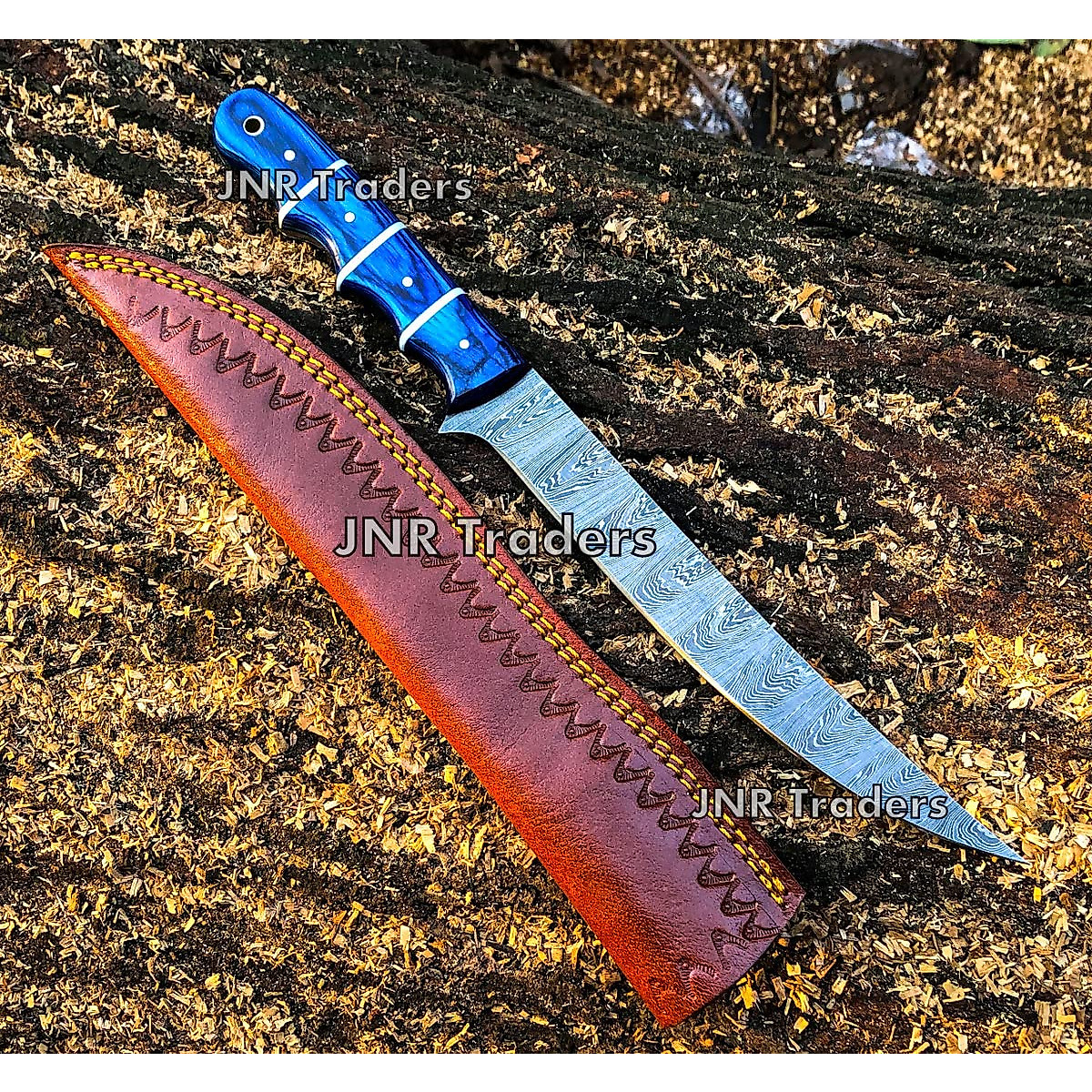 JNR Traders 13" Damascus Boning Knife for meat Cutting Chef Knife Fillet Knife Professional Thin Sharp Kitchen knives with Leather sheath VK5530