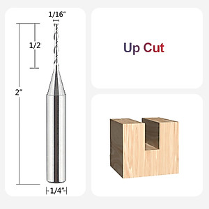 SpeTool 1/16 inch Cuting Diameter Spiral UP Cut Router Bit with 1/4 inch Shank 2 Flute Plunge CNC End Mill